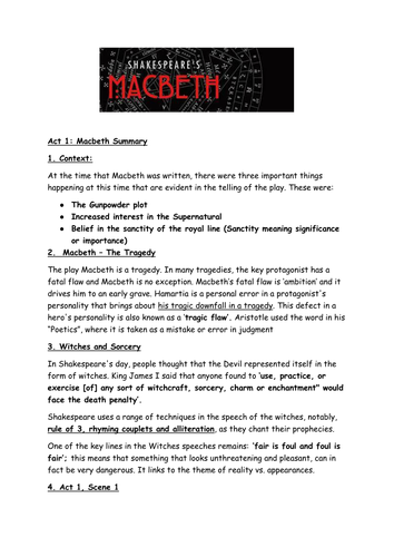 Macbeth Summaries | Teaching Resources