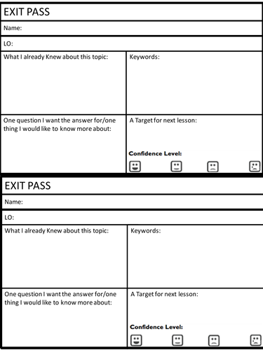 Exit Passes Teaching Resources