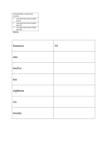 Number recognition in words differentiated worksheets | Teaching Resources
