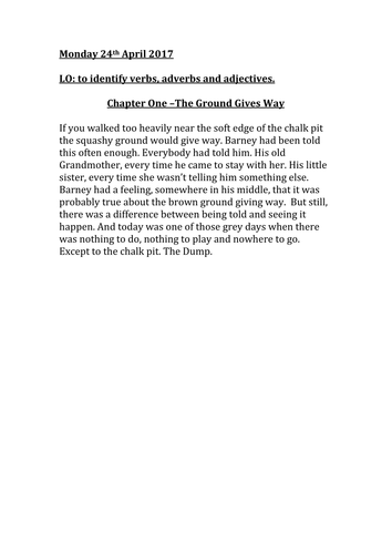 Verb, adjective and adverb work Stig of the Dump | Teaching Resources