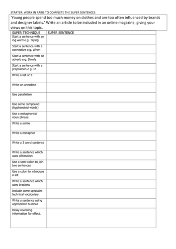 Writing super sentences for an article (transactional writing ...