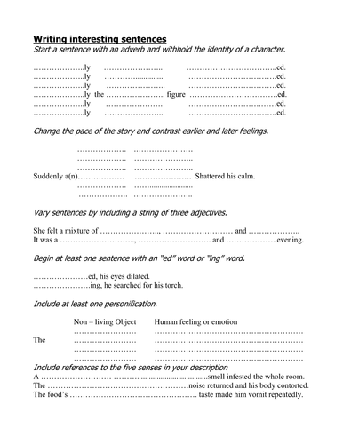 Paper 1 Question 5 - interesting sentences | Teaching Resources