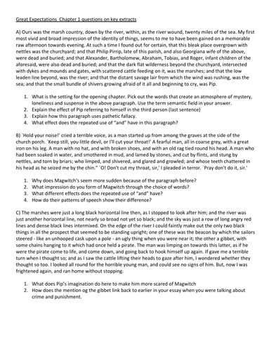 Great Expectations questions on extracts from Chapter 1 of the novel ...