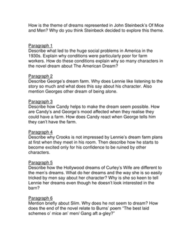 Dreams in Of Mice and Men: essay planning sheet | Teaching Resources