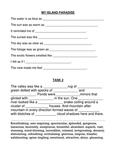 Island paradise creative writing | Teaching Resources
