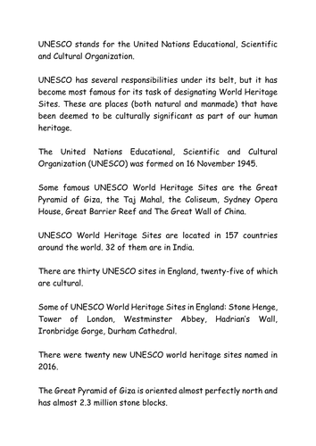 Travel Writing - UNESCO Heritage Sites - Writing to Describe | Teaching ...