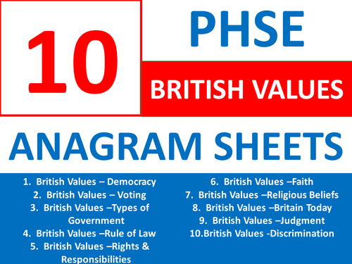 10 Anagram Sheets PHSE British Values PHSEE Keyword Starters Wordsearch ...
