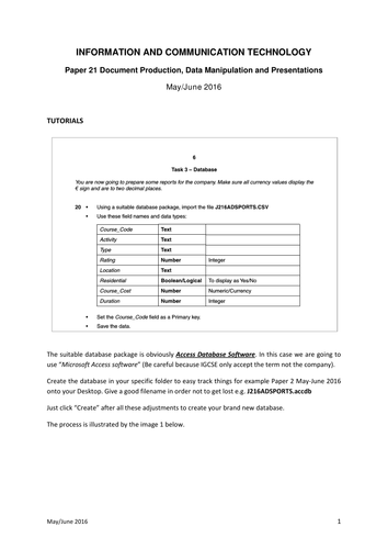 Tutorial ICT Paper 21 -May-June 2016 | Teaching Resources