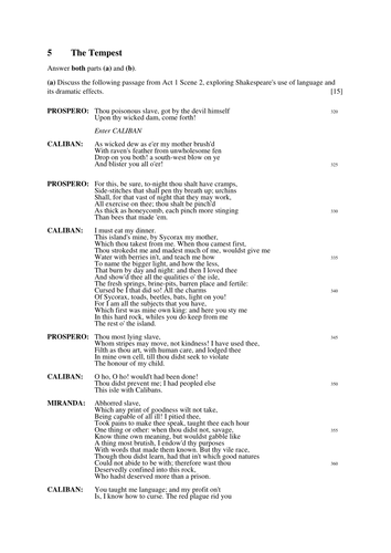 OCR A Level English Literature: 'The Tempest' practice questions by ...