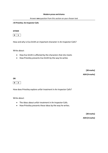 An Inspector Calls AQA New specification GCSE Sample assessment 3 ...