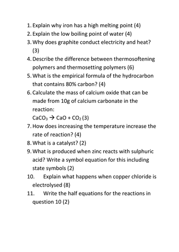 standard exam questions with mark scheme | Teaching Resources