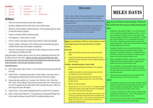 Miles Davis GCSE Revision Placemat | Teaching Resources