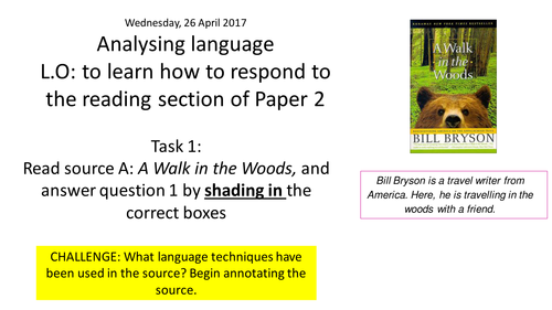 Language Paper 2 AQA reading questions | Teaching Resources