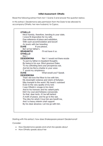 Othello Assessment AQA Literature 1 Desdemona | Teaching Resources