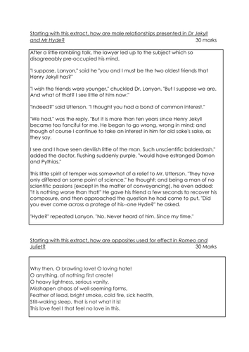 Literature Paper 1 PRACTICE/ MOCK exam questions | Teaching Resources