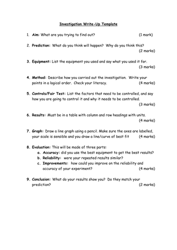 Scientific Investigation Write-Up Template | Teaching Resources