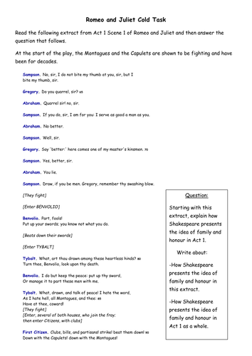 Romeo and Juliet Practice Exam Question | Teaching Resources