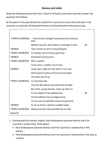 Romeo and Juliet Practice Question AQA English Literature Paper 1 ... Romeo and Juliet Practice Question AQA English Literature Paper 1 ...