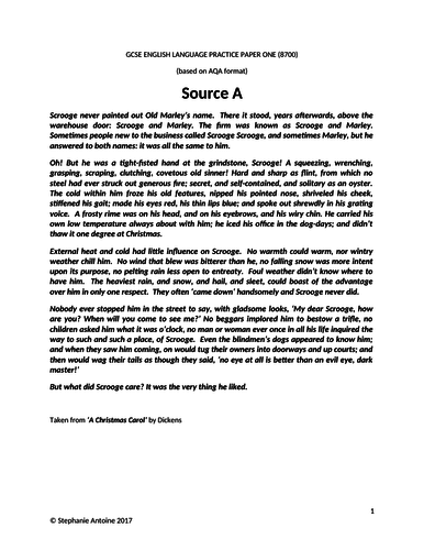 GCSE ENGLISH LANGUAGE PRACTICE PAPER ONE | Teaching Resources