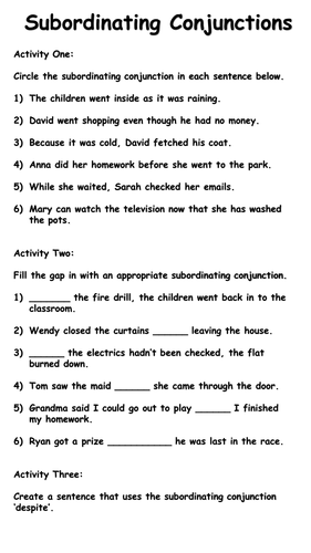 Subordinating Conjunctions Mini-Assessment Activity | Teaching Resources Subordinating Conjunctions Mini-Assessment Activity | Teaching Resources