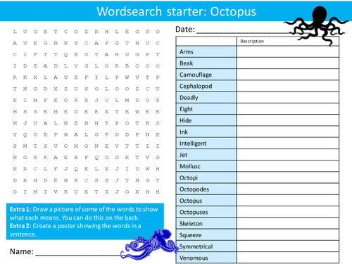Animal: The Octopus Wordsearch Crossword Anagram Alphabet Keyword ...