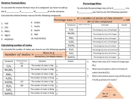 C4 chemical calculations revision sheet | Teaching Resources