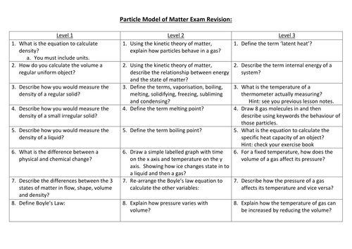 Particle model of matter revision | Teaching Resources Particle model of matter revision | Teaching Resources