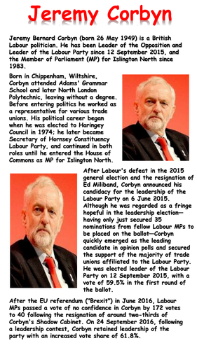 Jeremy Corbyn Reading Comprehension (General Election 2017) | Teaching ...