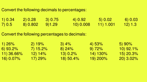 Converting between decimals and percentages | Teaching Resources