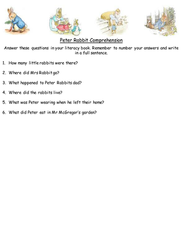 KS1- Differentiated comprehension questions for Peter Rabbit | Teaching ...