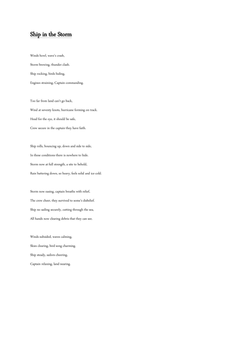 Ship in the storm poem | Teaching Resources