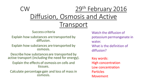 9-1 Transporting Substances - Diffusion, Osmosis, Active Transport ...