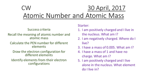 Atomic Mass and Atomic Number | Teaching Resources