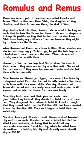 Romulus and Remus Reading Comprehension | Teaching Resources