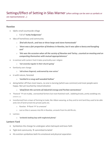 Silas Marner (IGCSE) - Settings Notes | Teaching Resources