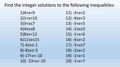 Finding integer solutions to inequalities | Teaching Resources Finding integer solutions to inequalities | Teaching Resources