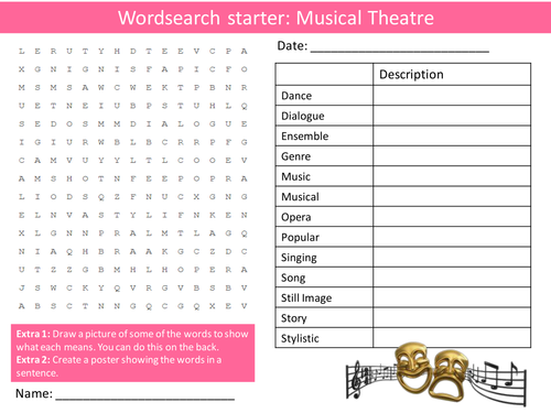 Drama Musicals Musical Theatre Keyword Wordsearch Crossword Anagrams ...