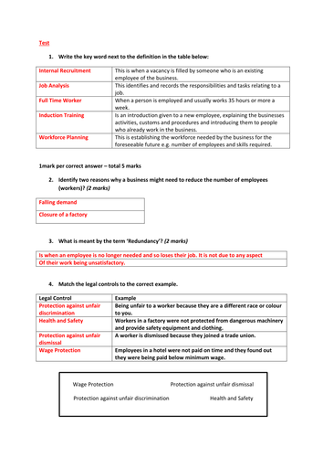 Human Resources Test | Teaching Resources