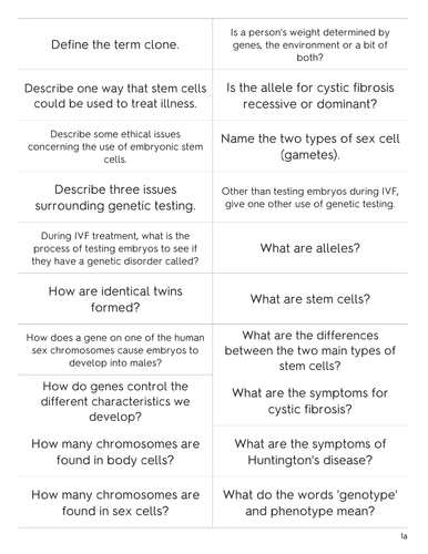 OCR 21st century Biology B1 B2 B3 revision cards | Teaching Resources