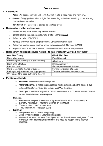 RS (I)GCSE Revision Notes - Ethics | Teaching Resources