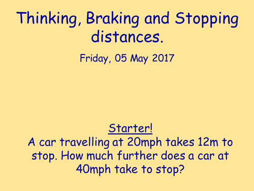 Thinking, braking and stopping distance | Teaching Resources