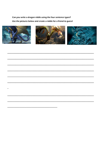 Year 2 Four Sentence Types Riddles - Dragon themed | Teaching Resources