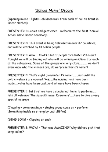 Y6 Leaver's Assembly - The Oscars by sophieharris36 - Teaching ...