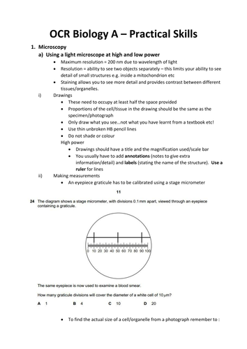 OCR Biology A Practical Skills - revision for the exam | Teaching Resources