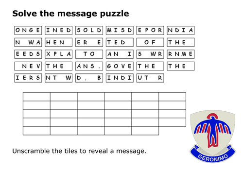 Solve the message puzzle from Geronimo | Teaching Resources
