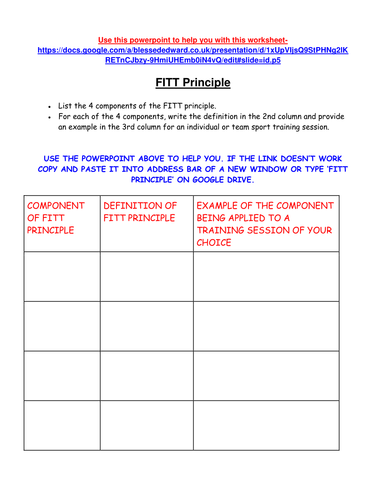 GCSE PE- FITT Principle HW sheet by jwilliams11 | Teaching Resources