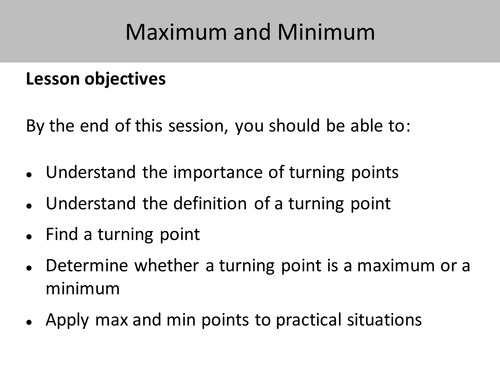 Finding Turning Points Using Calculus Differentiation Max And Min