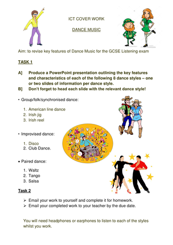 Cover Work or Homework for GCSE Dance Music | Teaching Resources