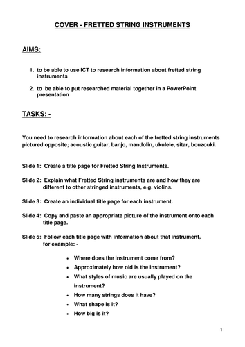 COVER WORK KS3/4 MUSIC - FRETTED STRING INSTRUMENTS | Teaching Resources