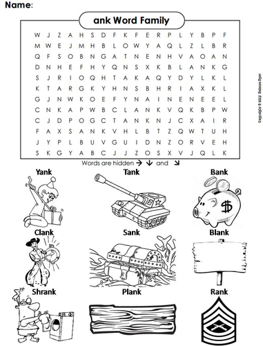 ank Word Family Word Search | Teaching Resources